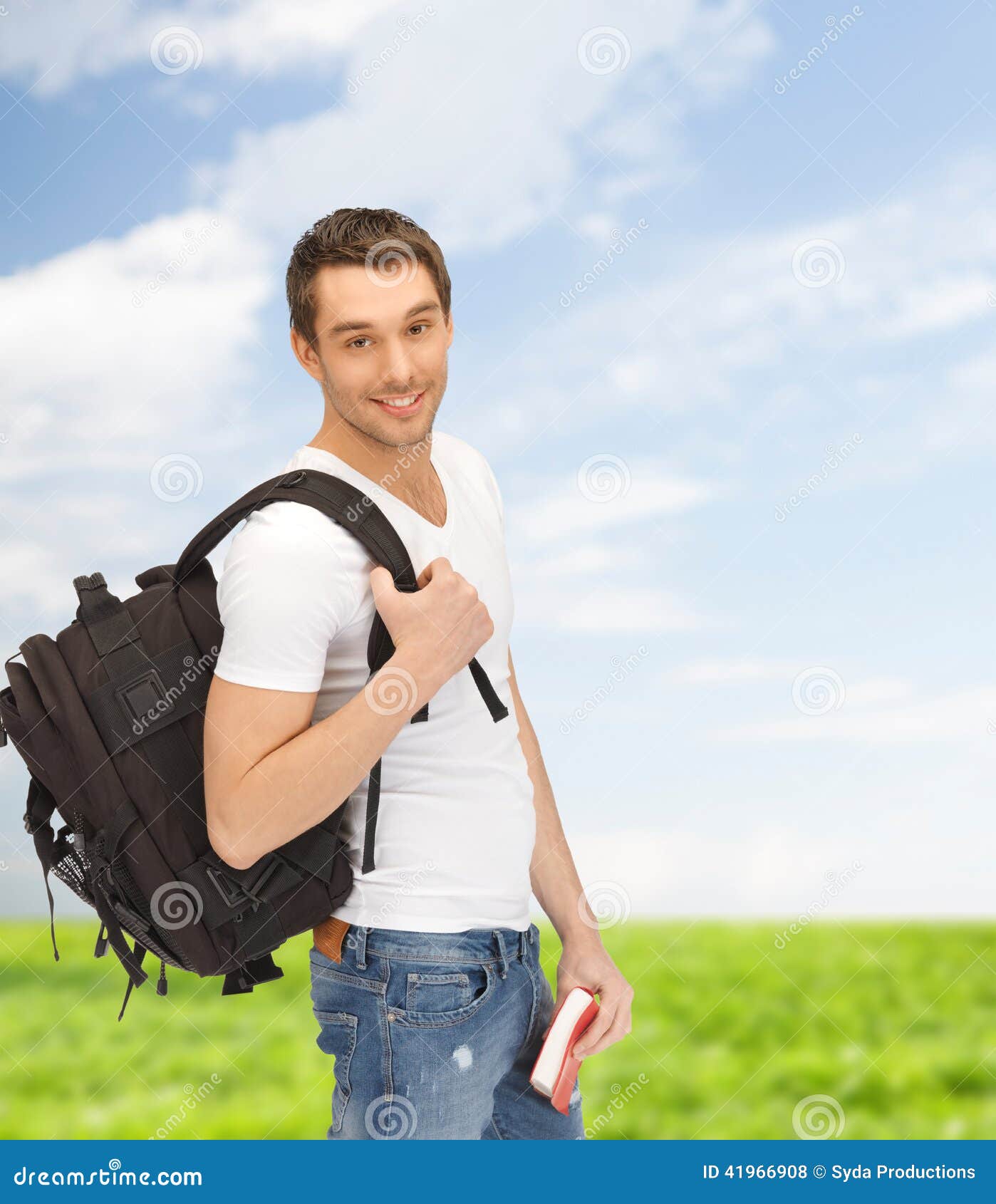 Travelling Student with Backpack and Book Stock Photo - Image of ...