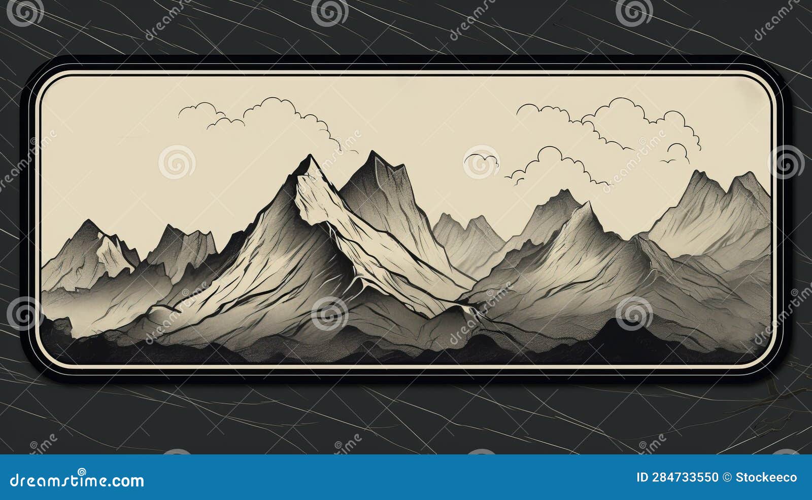 Travelog Themed Rectangular Label With Mountain Silhouette On World Map ...