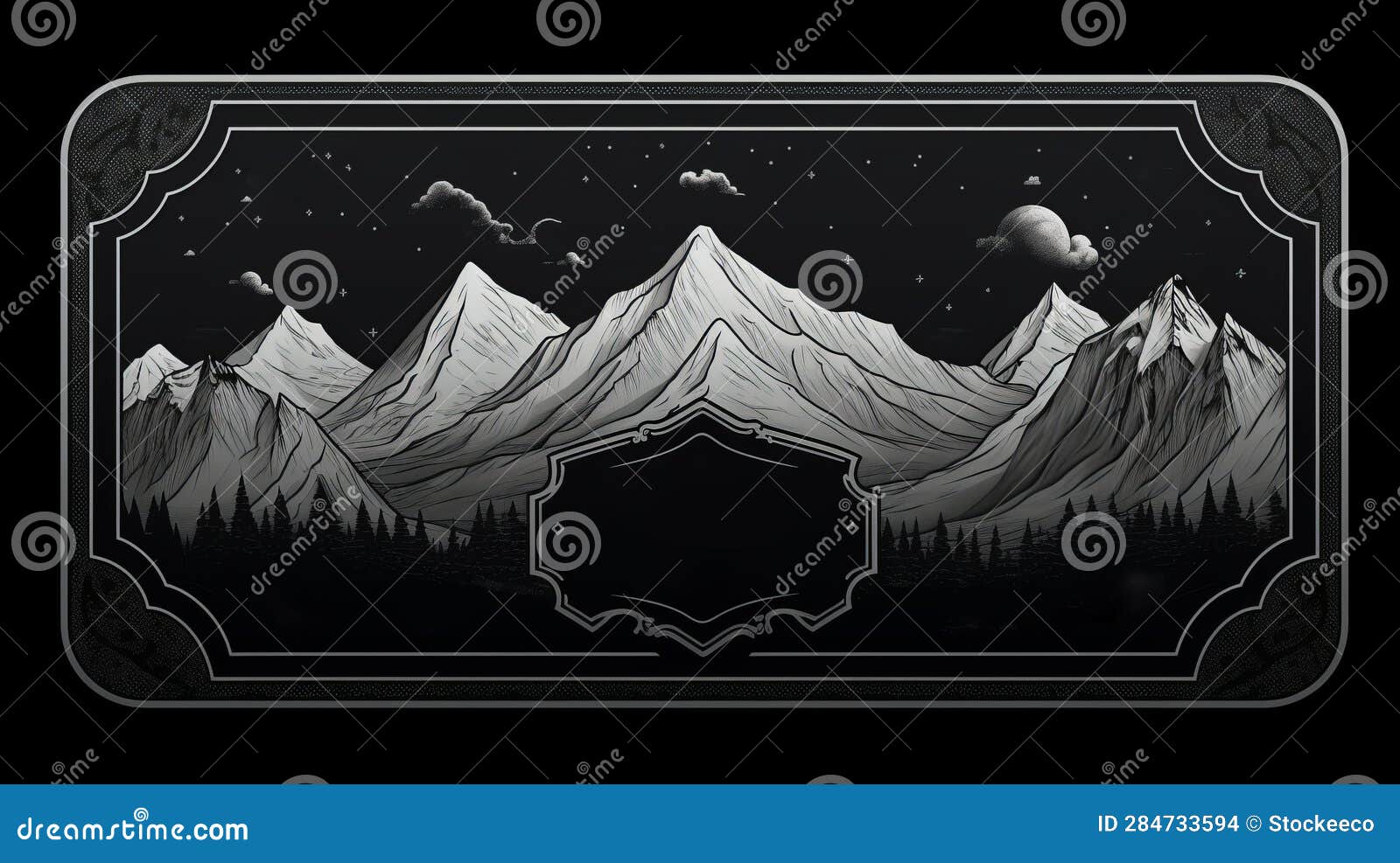 Travelog Themed Rectangular Label With Mountain Silhouette On World Map ...