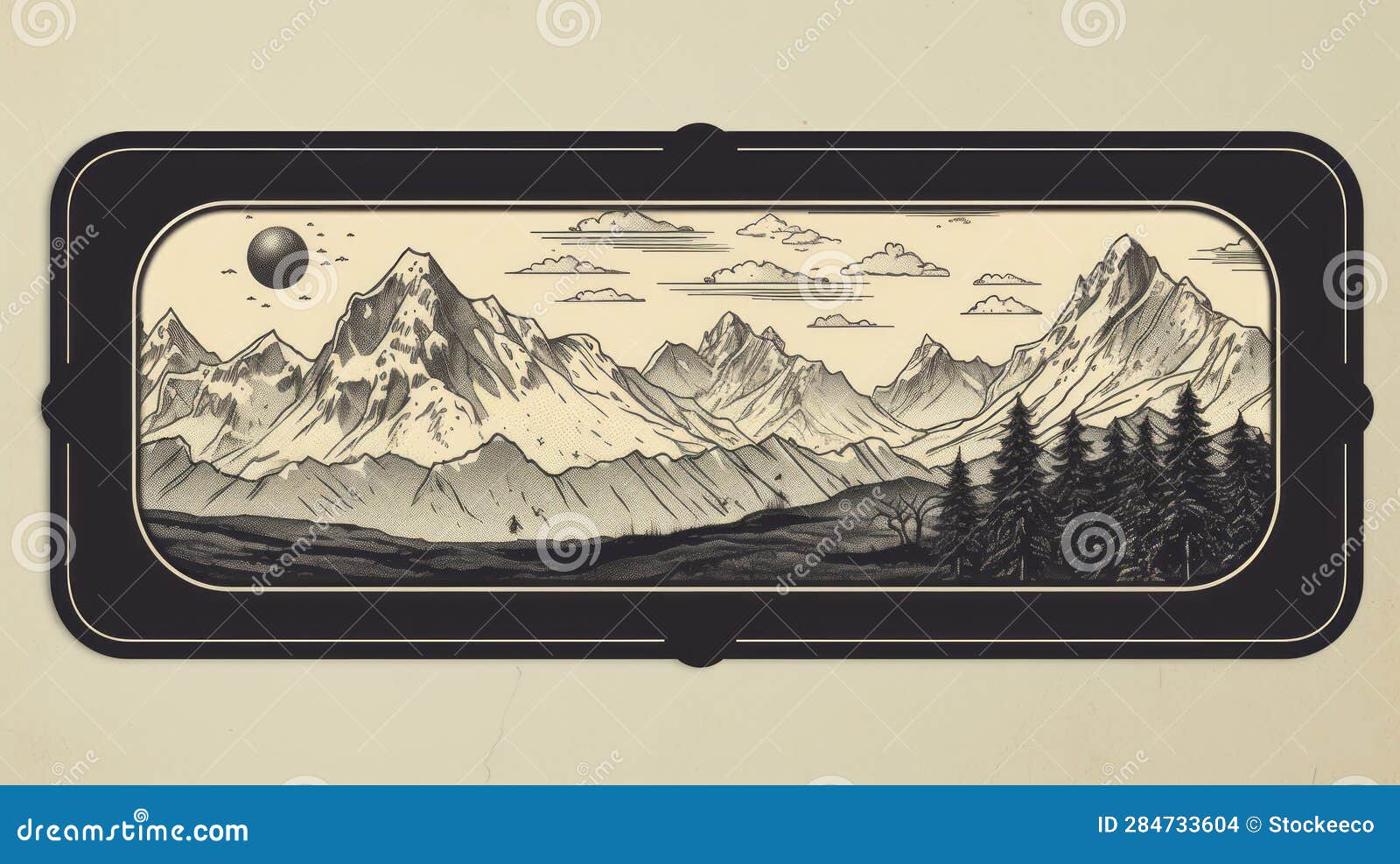 Travelog Themed Rectangular Label With Mountain Silhouette On World Map ...