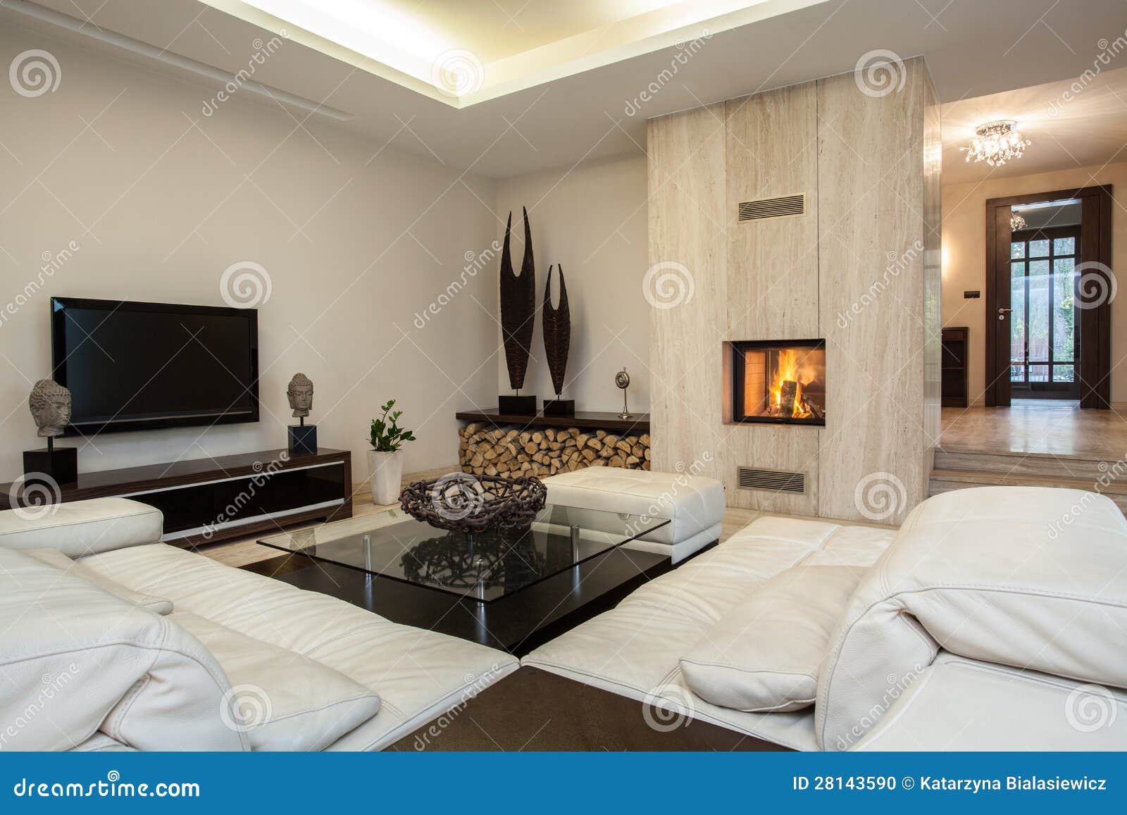 Travertine House: View of the Interior Stock Photo - Image of bright ...