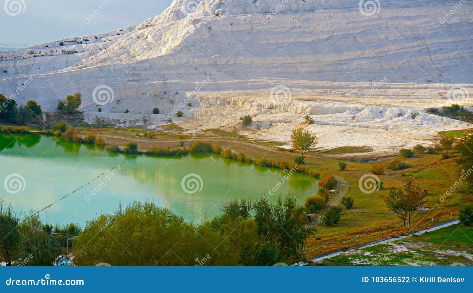 Travertines with Blue Water in Pamukkale, Turkey Stock Photo - Image of ...