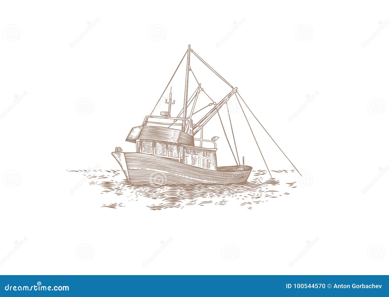 Trawler at the sea stock vector. Illustration of catch - 100544570