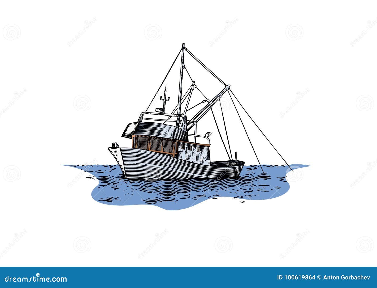 Trawler at the sea stock vector. Illustration of trawler - 100619864