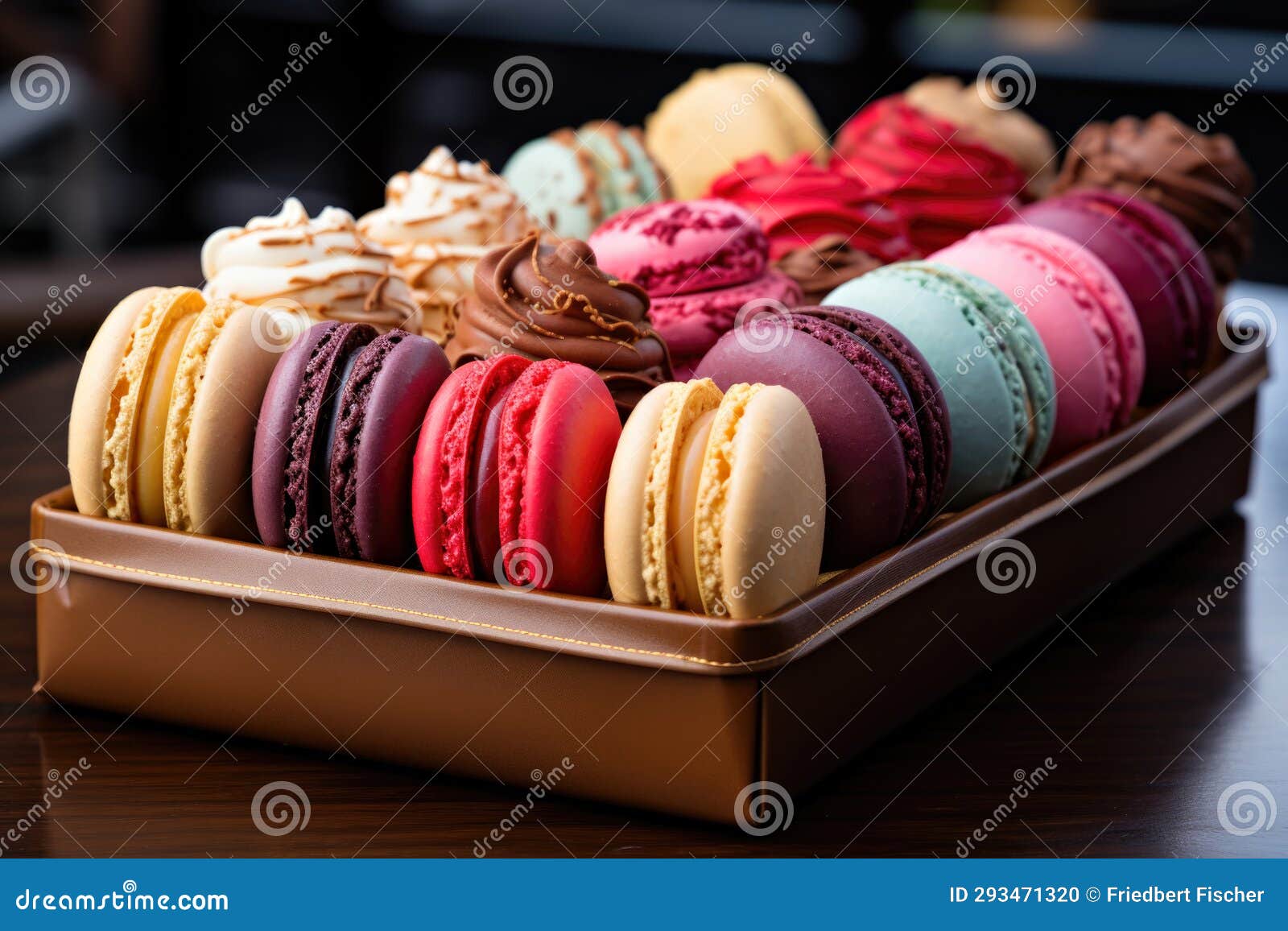 A Tray of Assorted Macarons on a Table. Stock Photo - Image of yellow ...