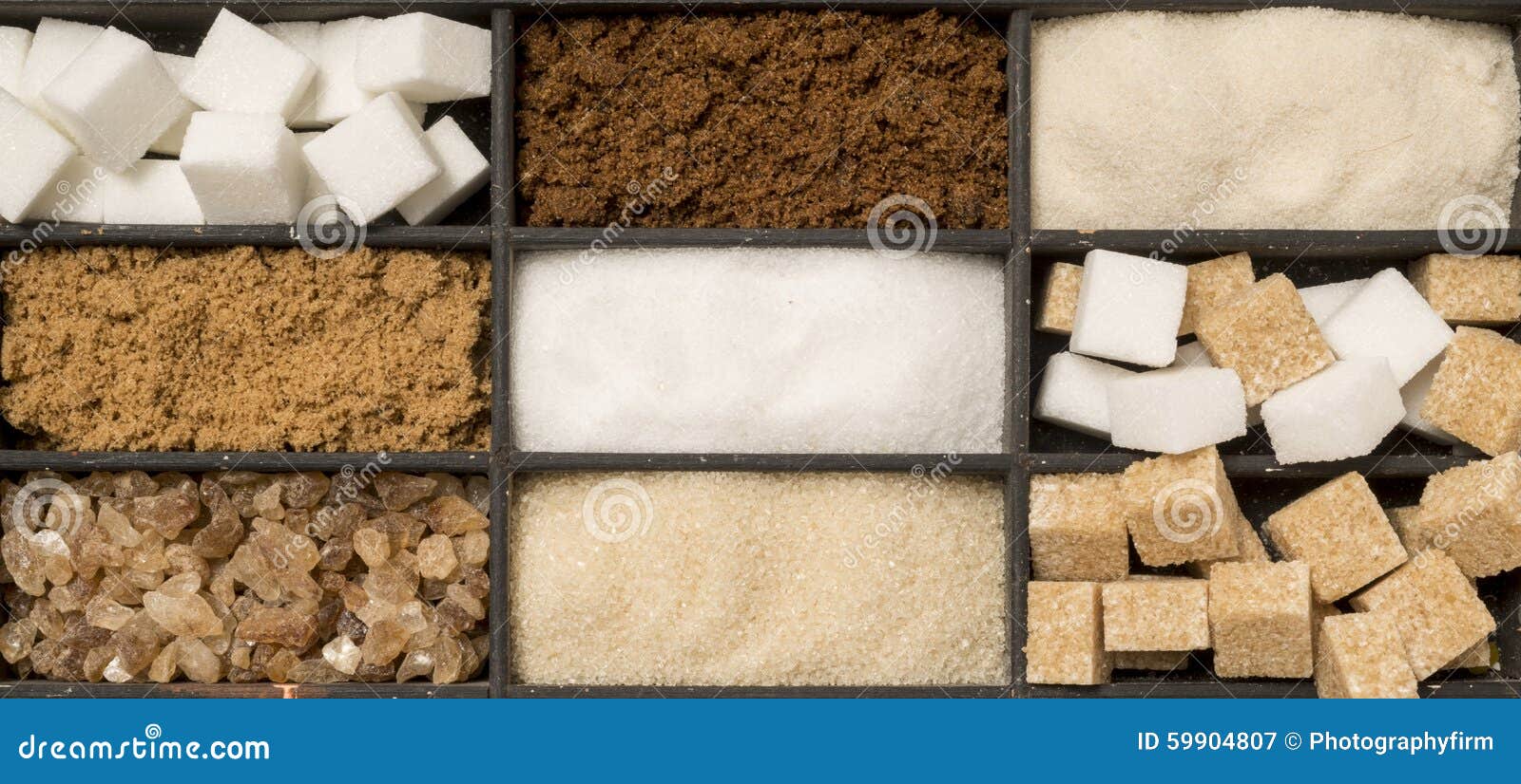 Tray of Assorted Sugar Types Stock Image - Image of grain, background ...