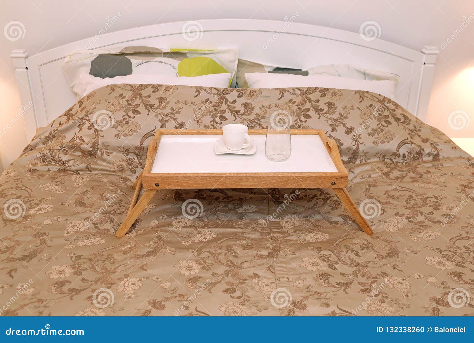 Tray in Bed stock photo. Image of wooden, double, sheets - 132338260