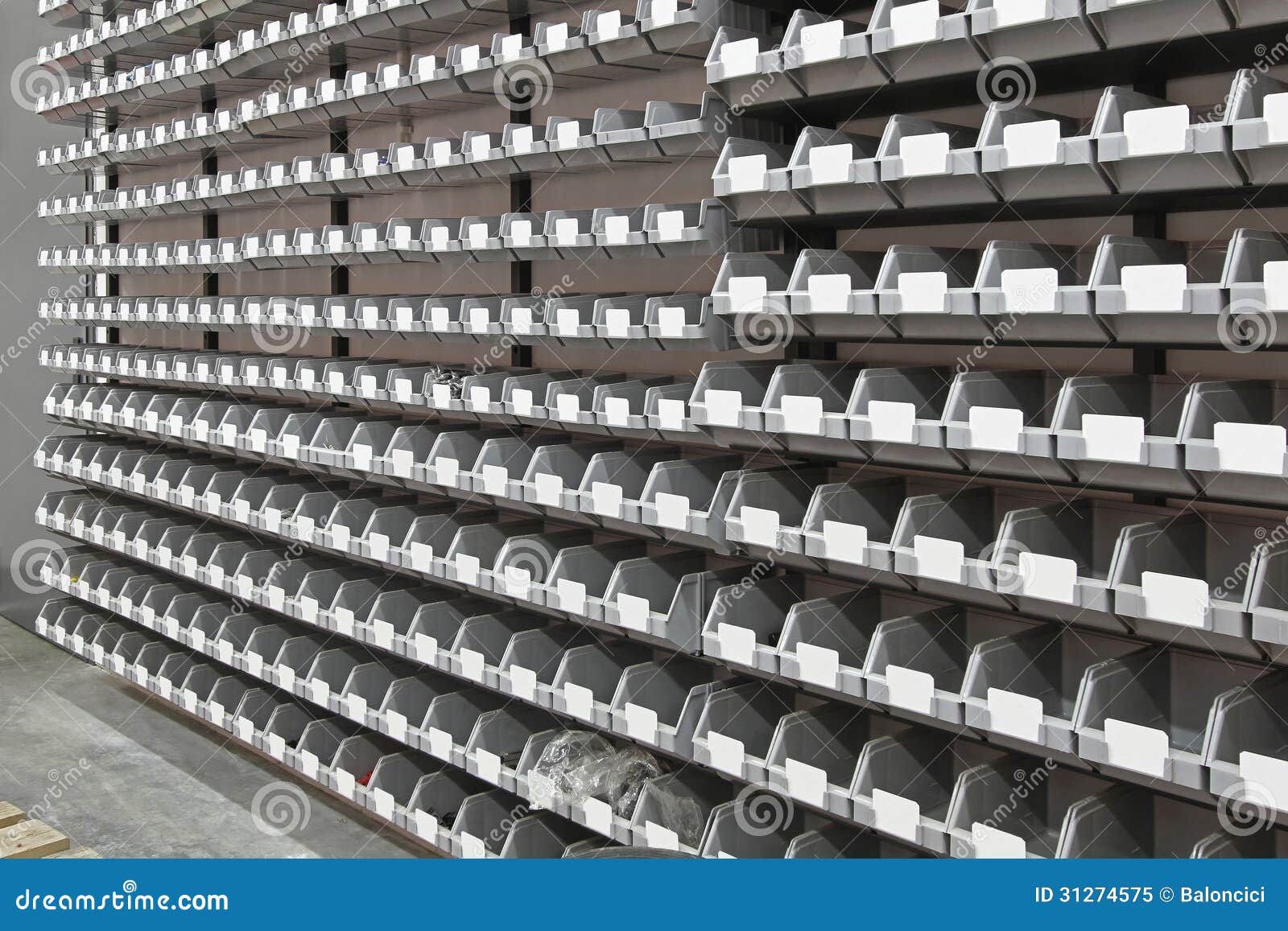 Tray bins storage stock image. Image of wall, goods, industrial - 31274575
