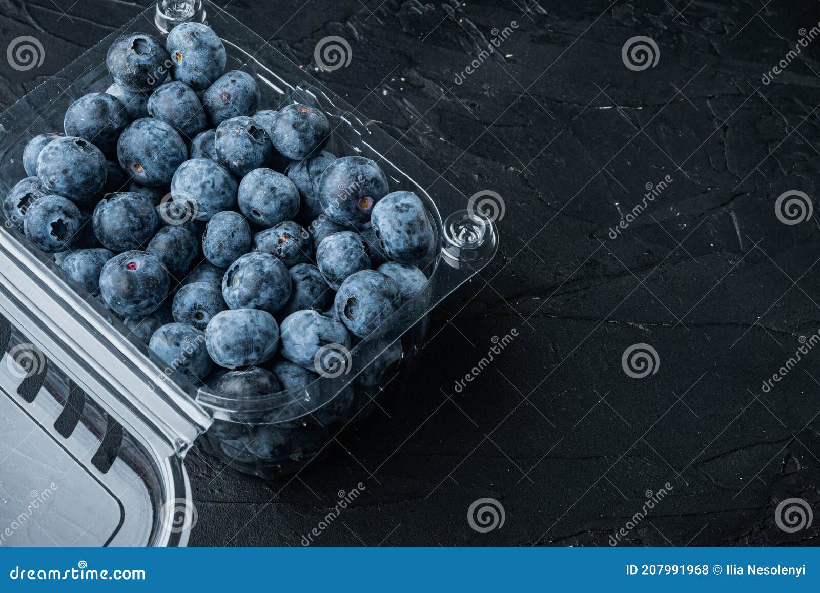 Tray with Blueberry, on Black Background Stock Photo - Image of food ...