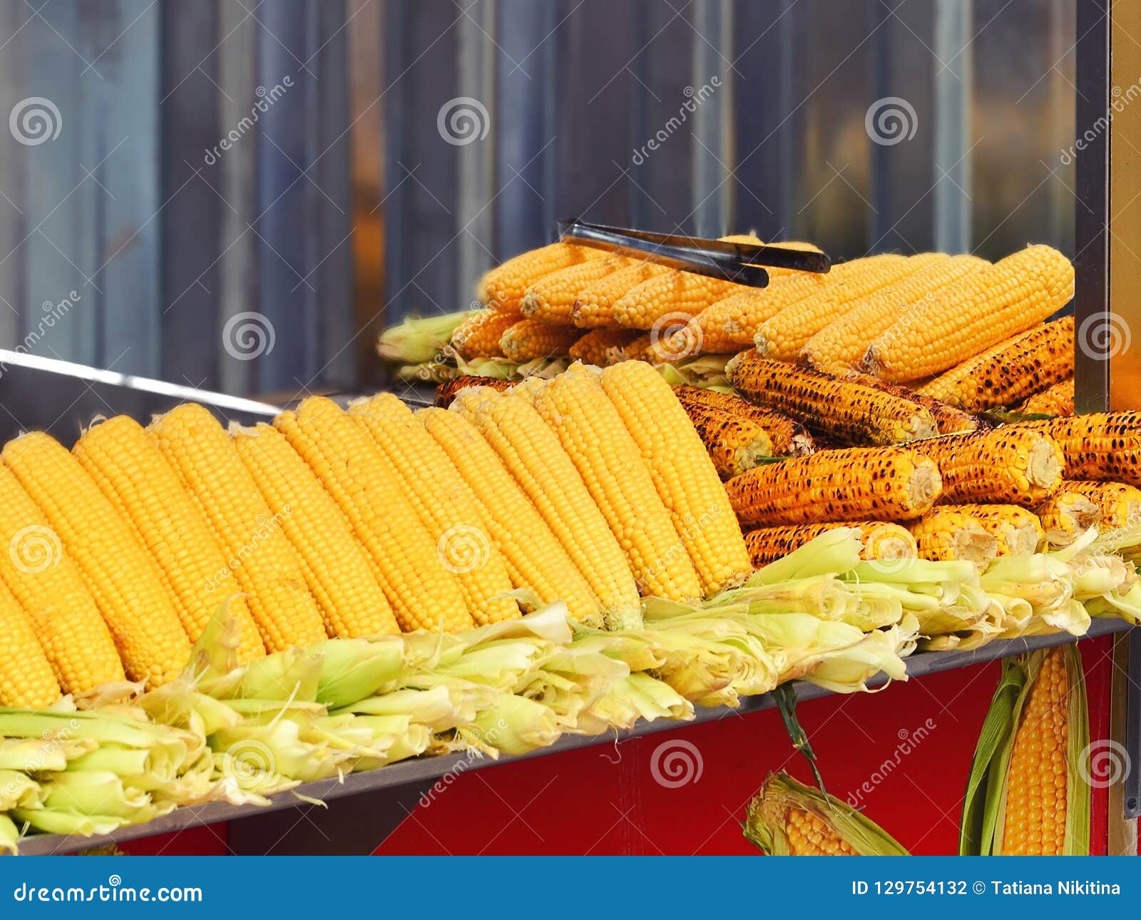 A Tray of Boiled and Fried Corn. Turkish Street Food. Stock Photo ...