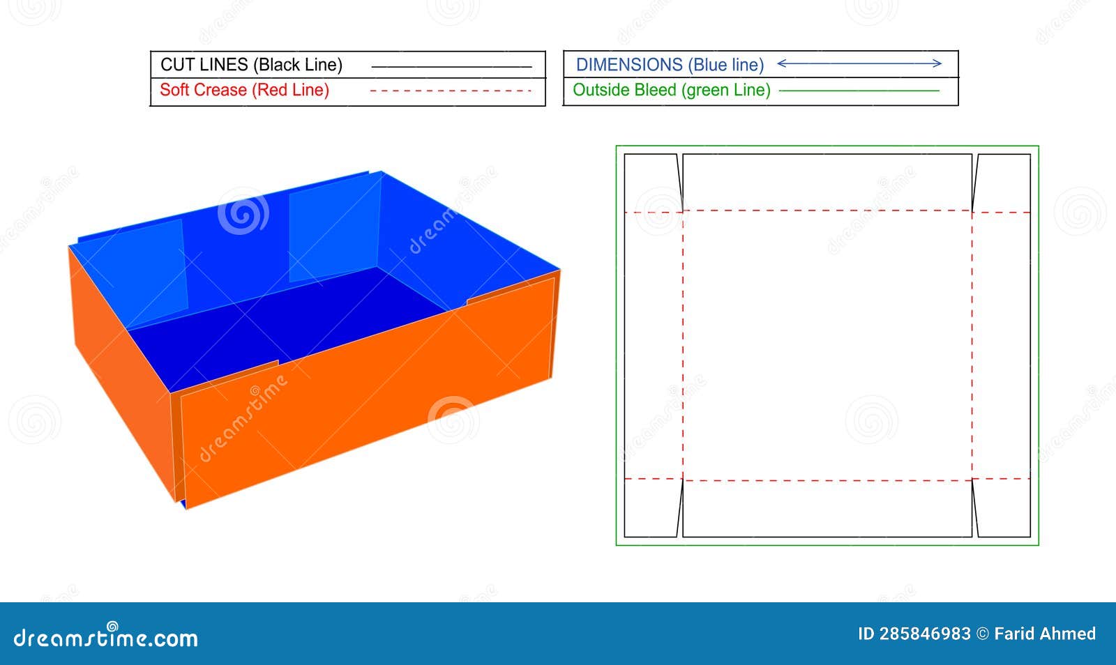 Tray Box Corrugated Cardboard Tray Box, Die Line Template And 3D Render ...