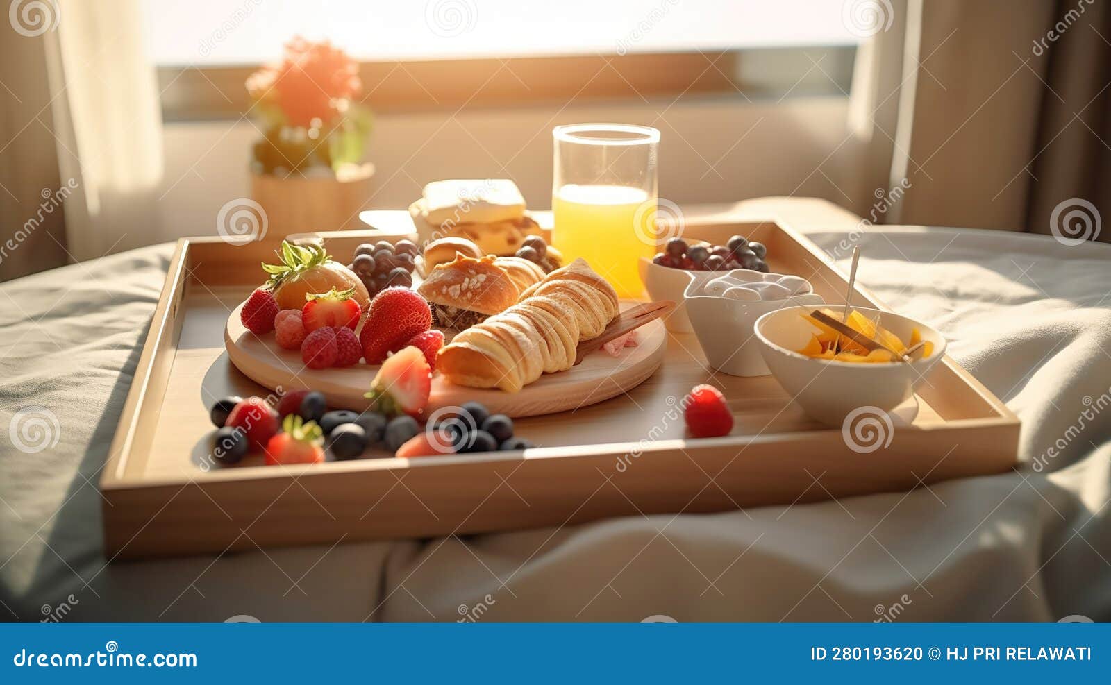 Tray with Breakfast Food on the Bed Inside a Bedroom. Generative Ai ...