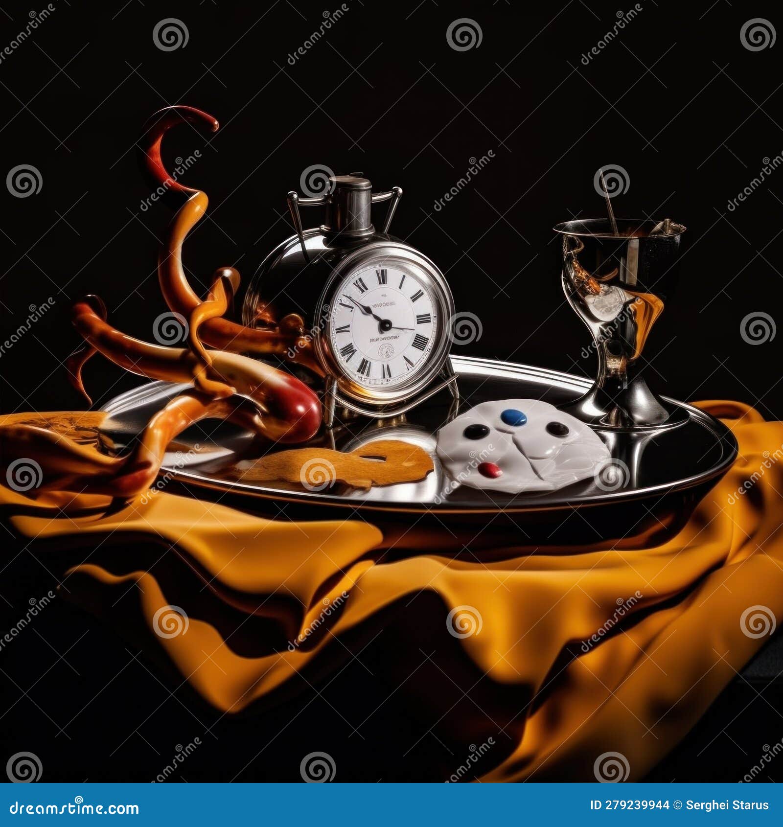 A Tray with a Clock and Some Food on it. Generative AI Image. Stock ...