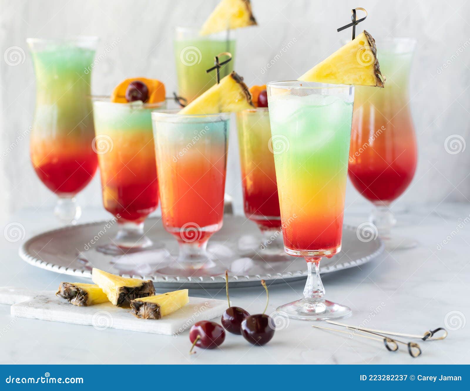 A Tray of Colourful Mocktails with One Out in Front, Ready for Drinking ...