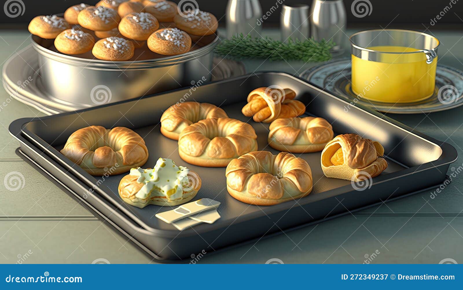A Tray of Croissants and Other Pastries on a Table Stock Illustration ...