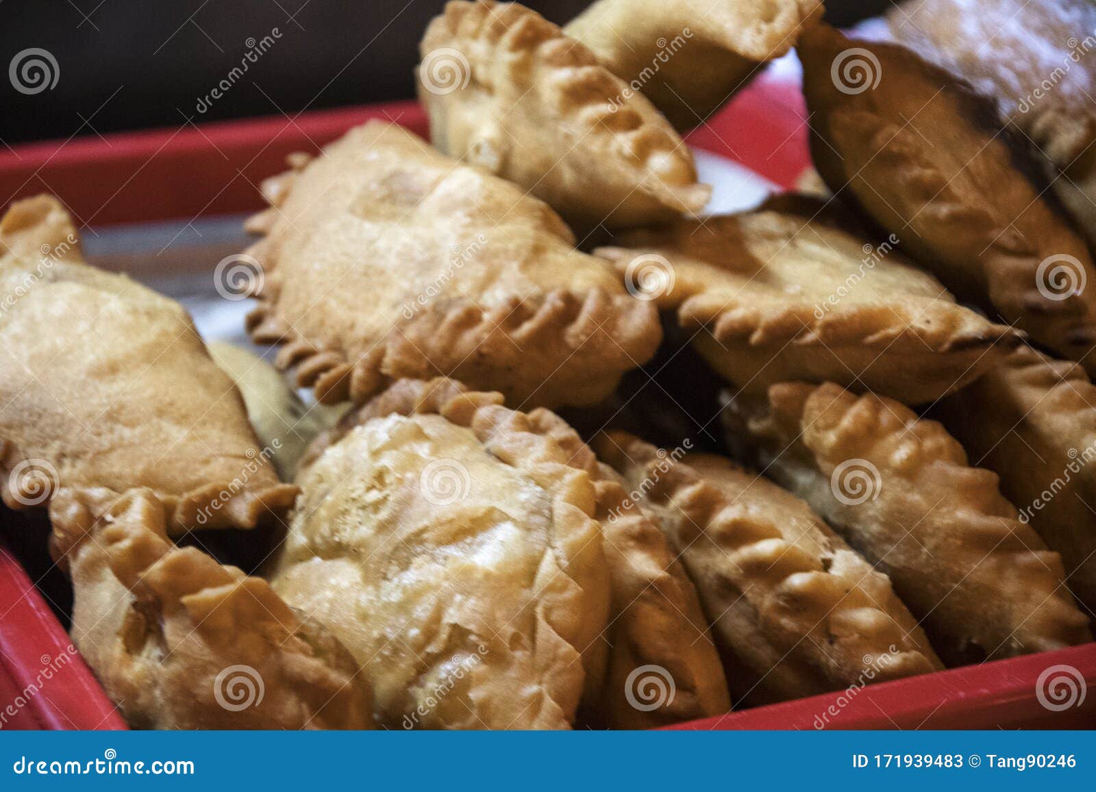Tray of Deep Fried Chicken Curry Puffs Stock Image - Image of fried ...