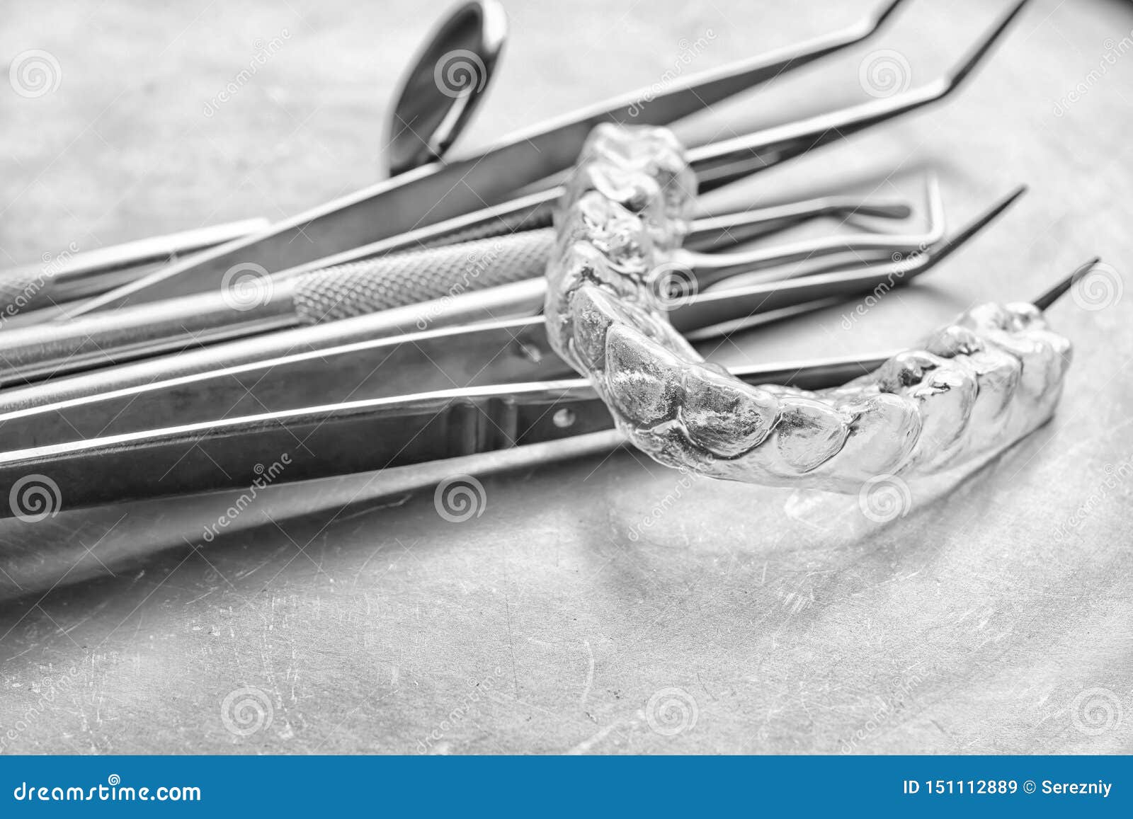 Tray with Dental Instruments and Occlusal Splint, Closeup Stock Image ...