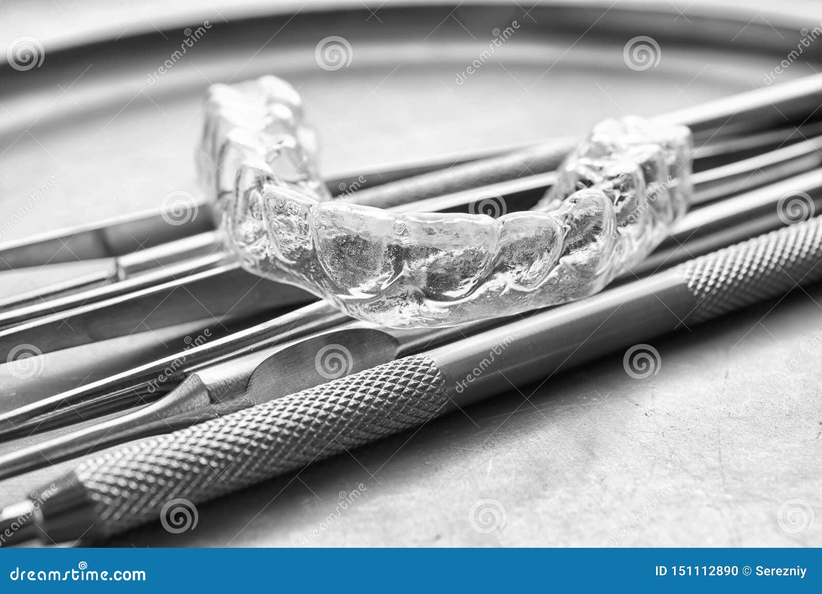 Tray with Dental Instruments and Occlusal Splint, Closeup Stock Photo ...
