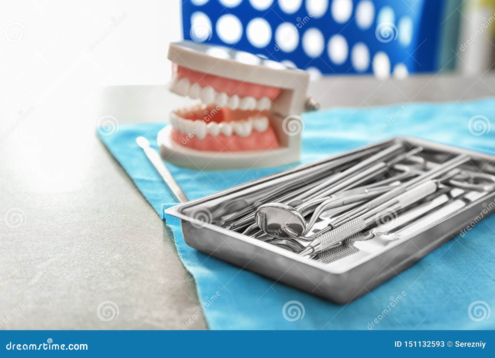 Tray with Dentist S Tools on Grey Table Stock Image - Image of hygiene ...