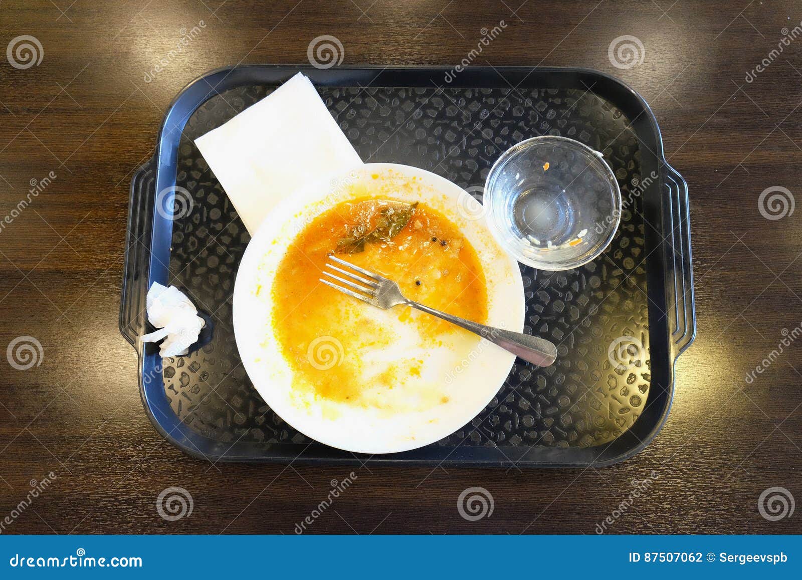 Tray with dirty dishes stock photo. Image of dinner, table - 87507062