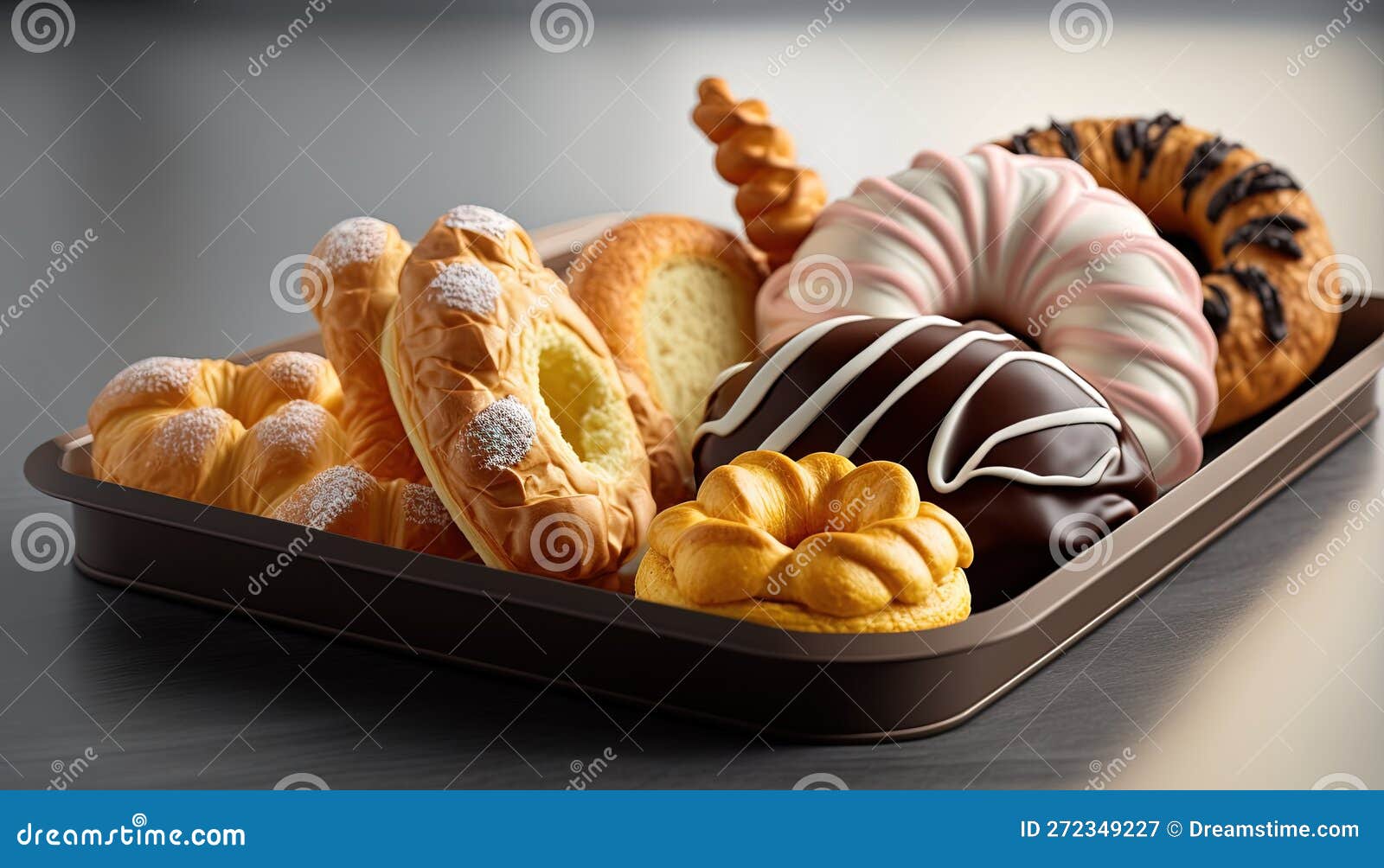 A Tray Filled with Assorted Pastries on a Table Stock Illustration ...