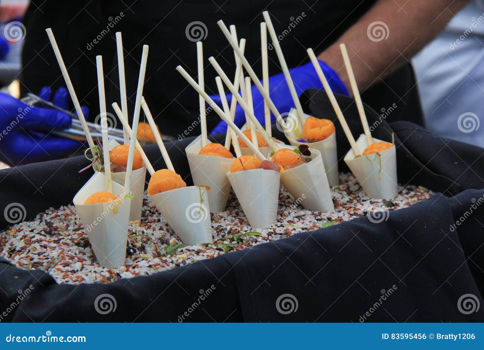 Tray Filled with Fresh Sushi Cones for Sampling Stock Photo - Image of ...