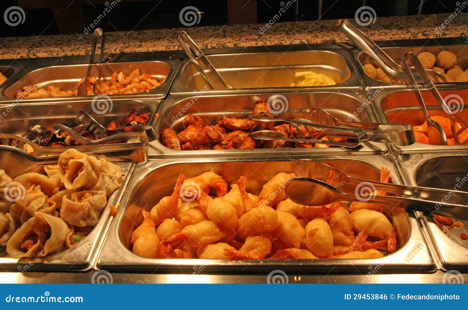 Tray Filled with Fried Meat and Fish within the Self Service Res Stock ...