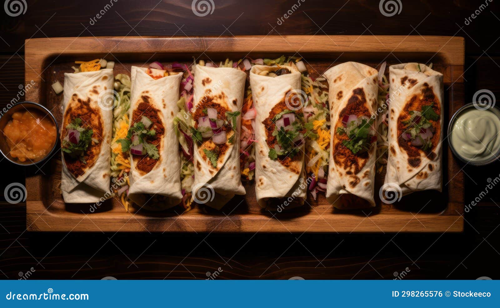 Vibrant and Immersive Burrito Experience in Wooden Trays Stock ...