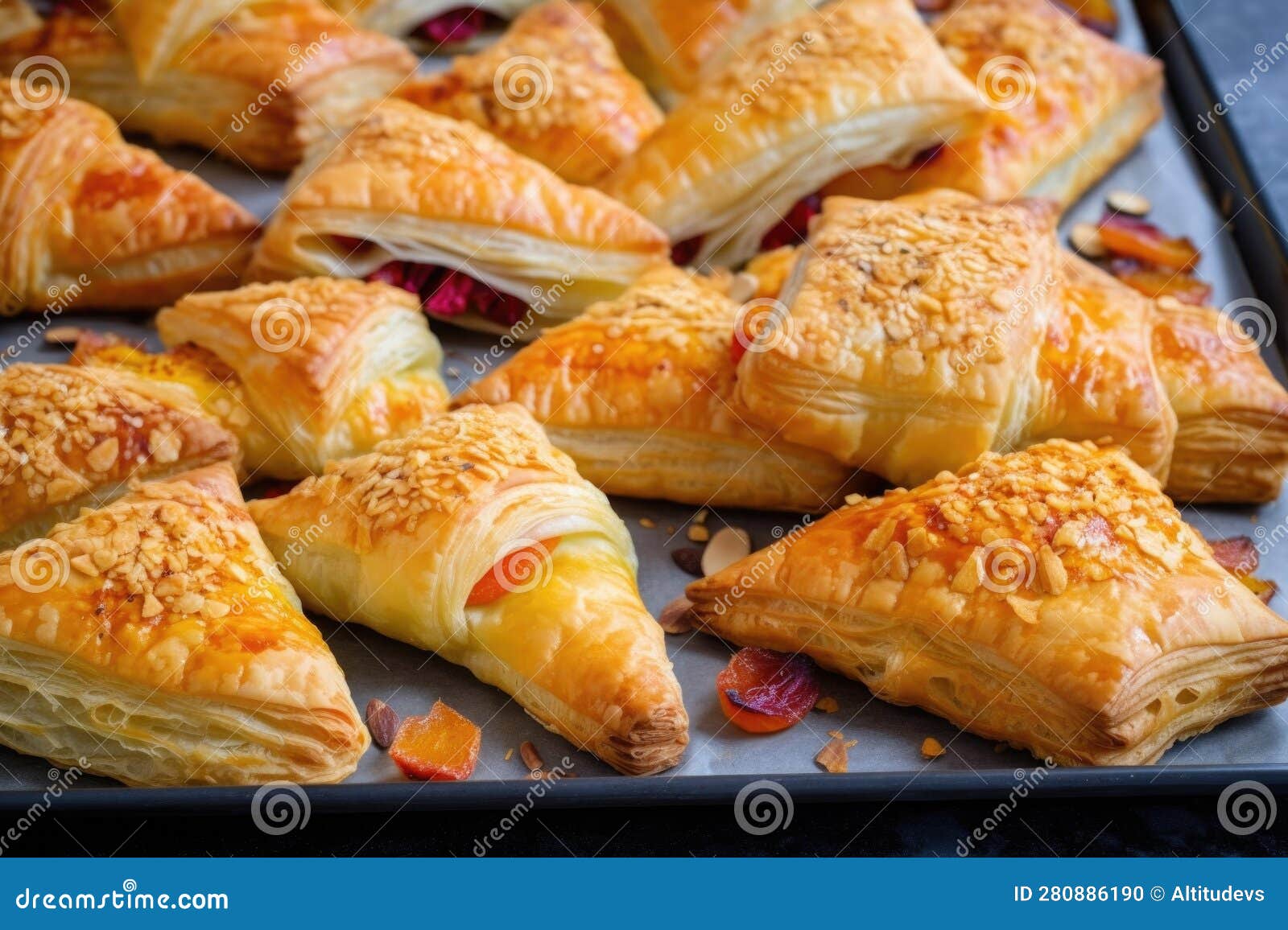 A Tray Of Flaky Puff Pastry Turnovers, Filled With Fruit And Spices ...