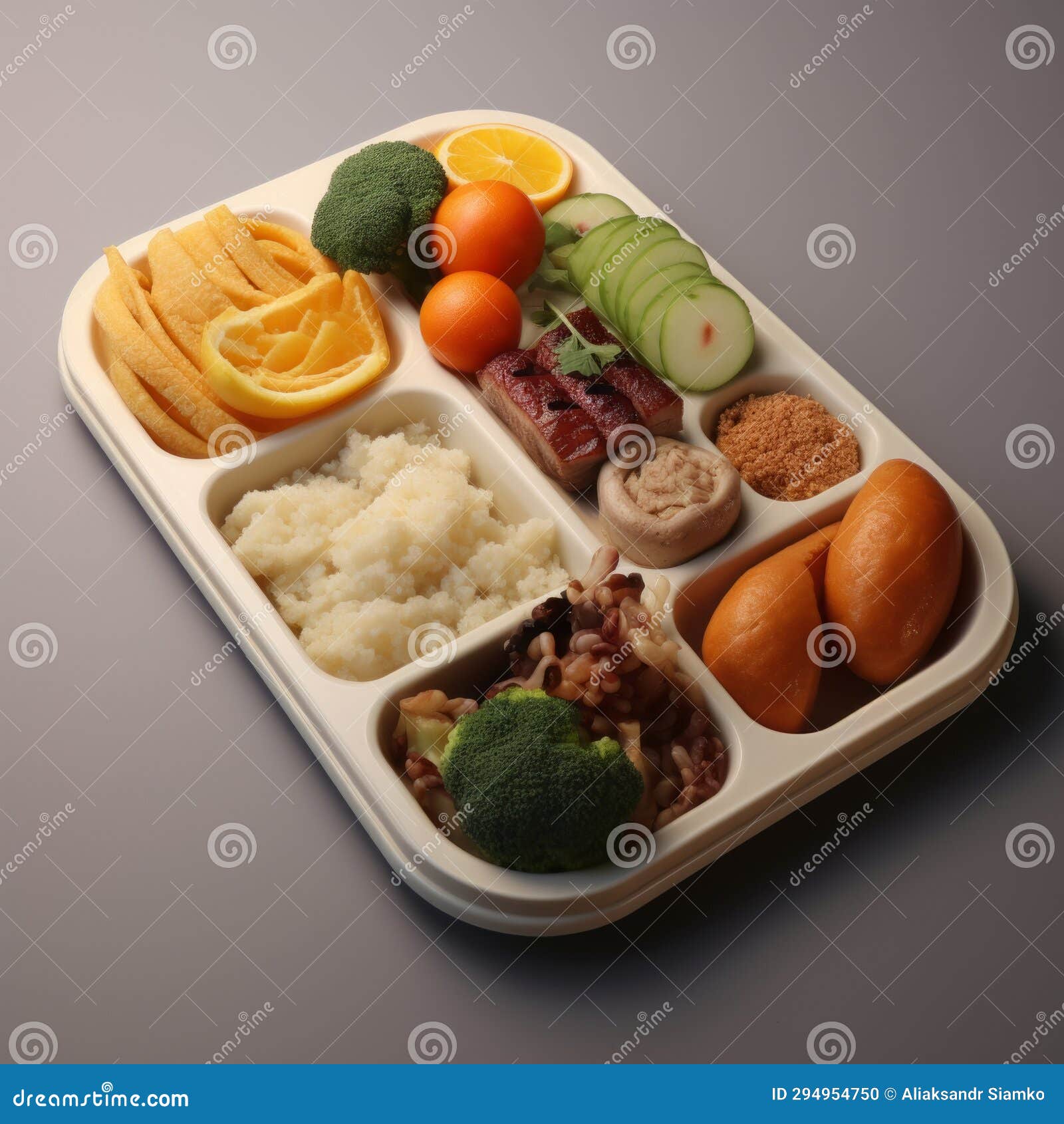 A Tray of Food on Gray Surface Stock Photo - Image of salad, background ...