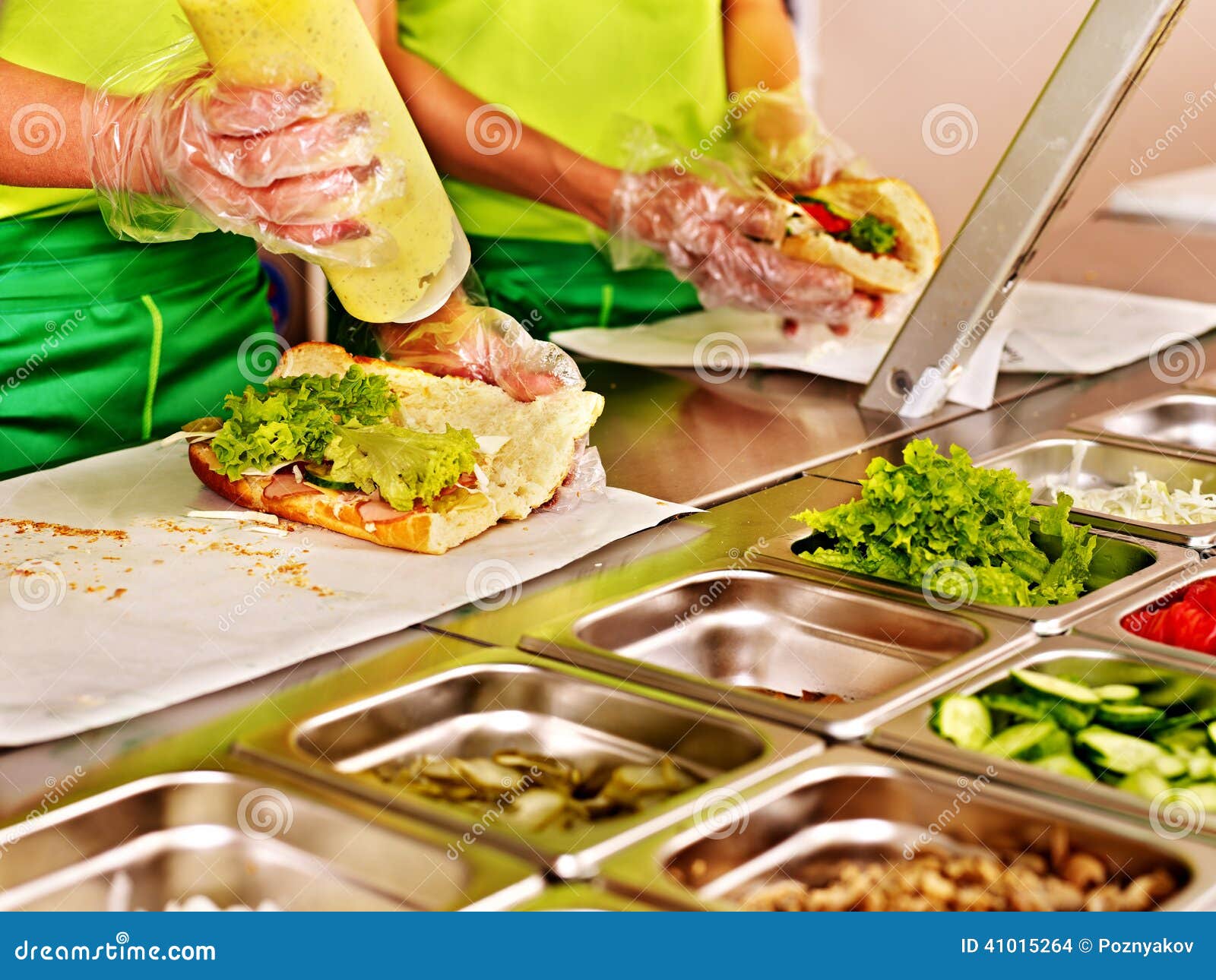 Tray with Food on Showcase at Cafeteria Stock Photo - Image of counter ...
