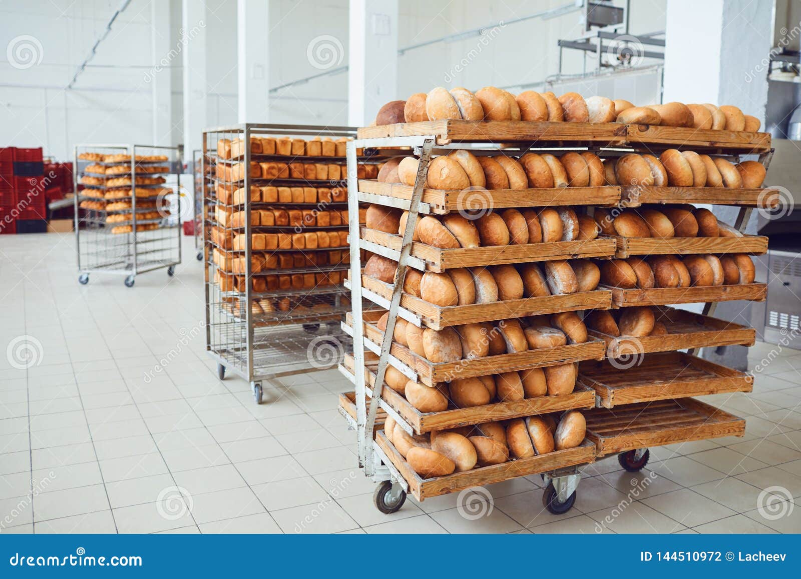 Tray with Fresh Brown Bread at the Bakery. Stock Photo - Image of bake ...