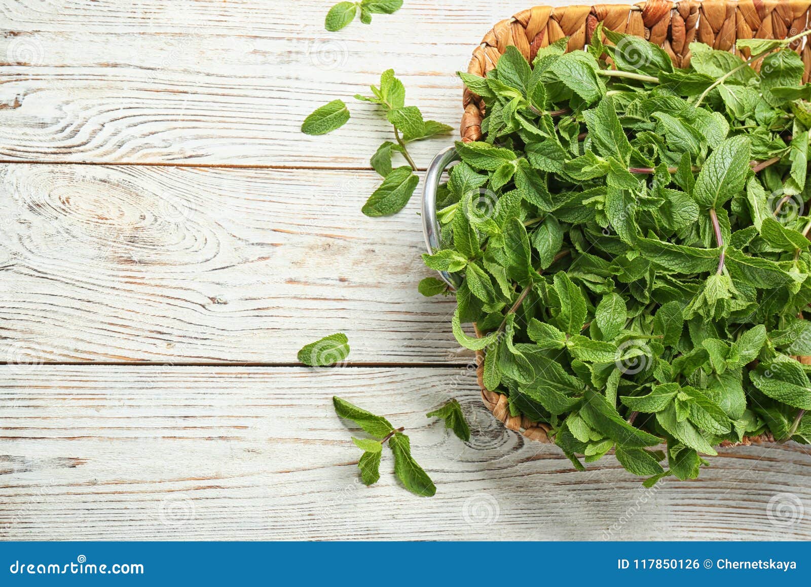 Tray with Fresh Mint on Table Stock Photo - Image of antioxidant ...