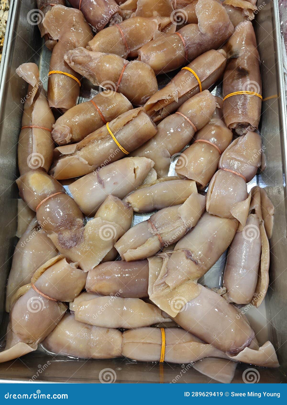 A Tray of Fresh Pickled Brown Squid. Stock Image - Image of life, meal ...