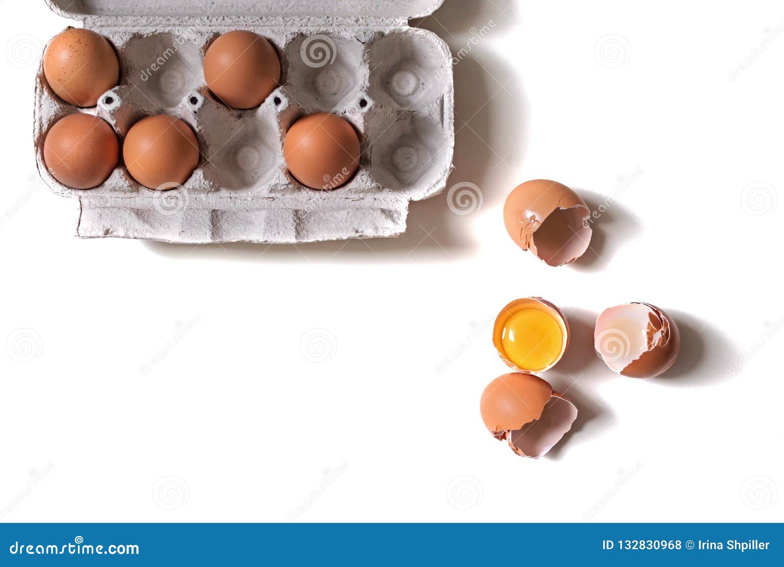 Tray Of Fresh Raw Eggs And Broken Egg Shell On White Isolated ...