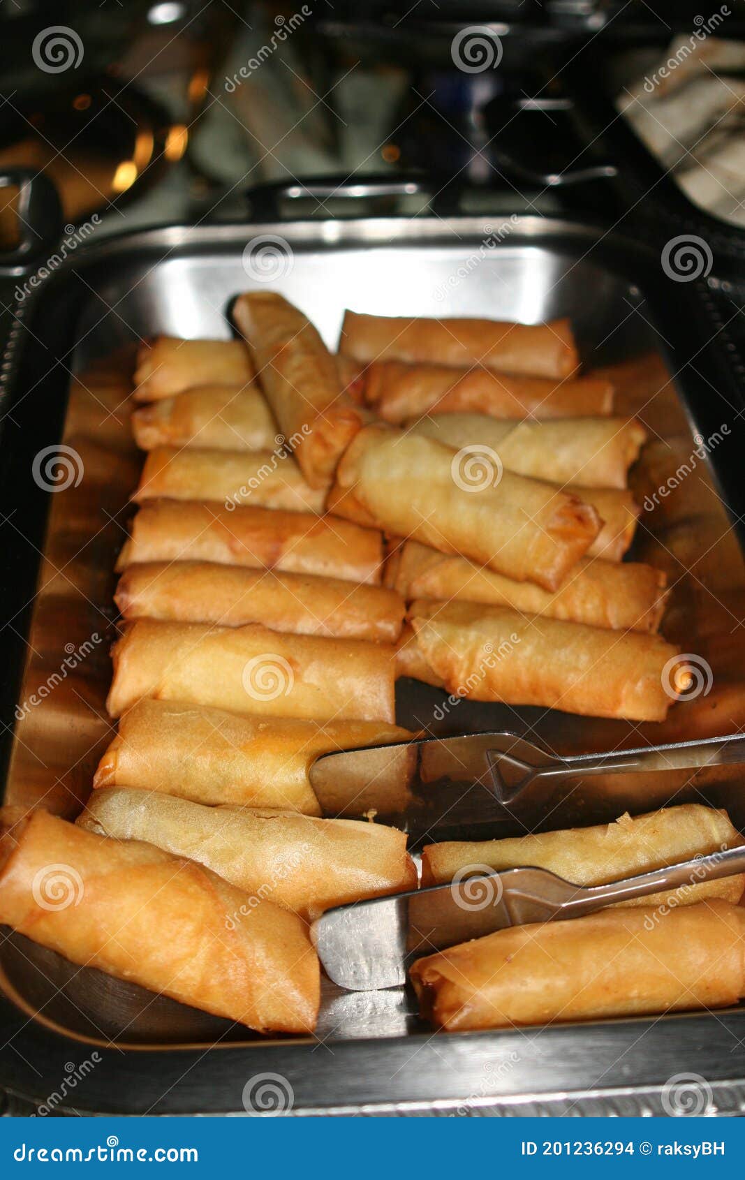 Tray of Fried Lumpia with Vegetables Inside Stock Photo - Image of ...