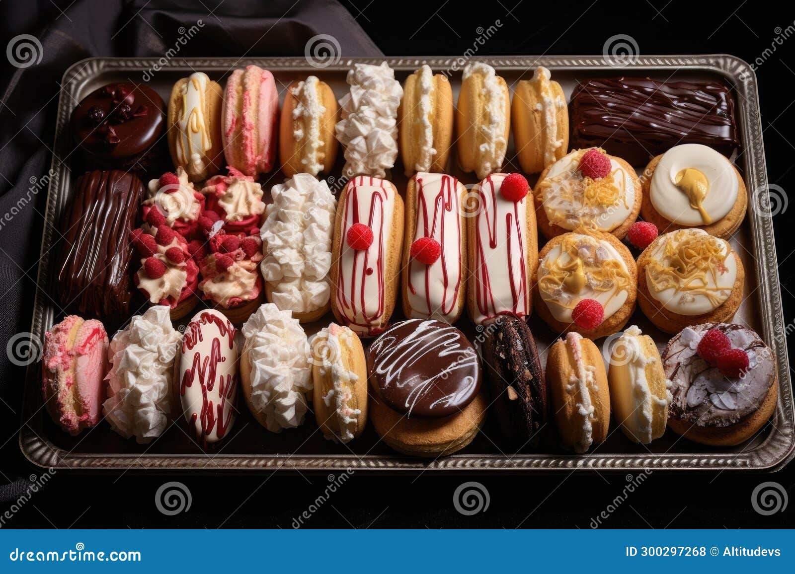 A Tray Full of Eclairs with Various Toppings: Chocolate, Vanilla, and ...