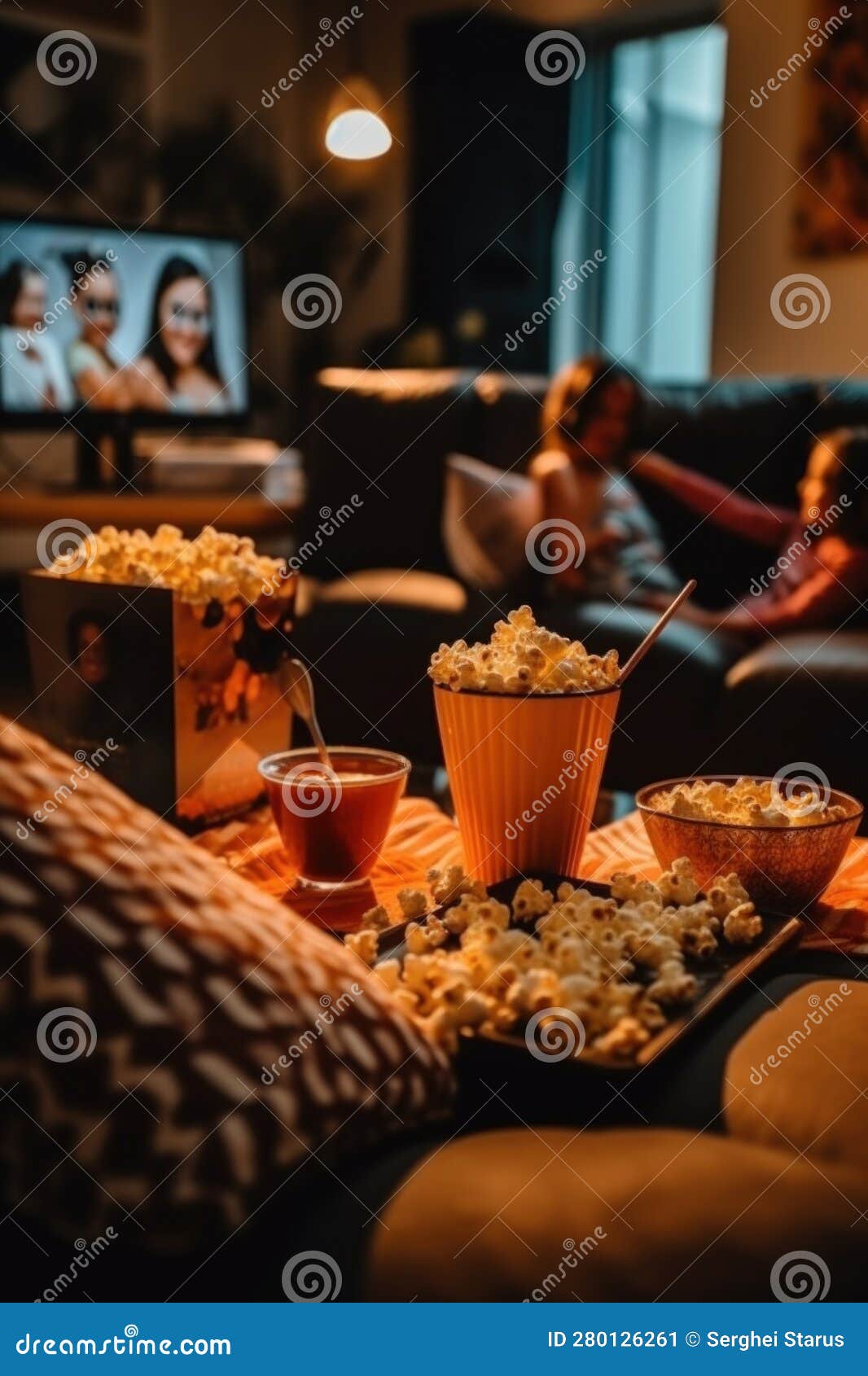 A Tray Full of Popcorn Sitting on Top of a Couch. Generative AI Image ...