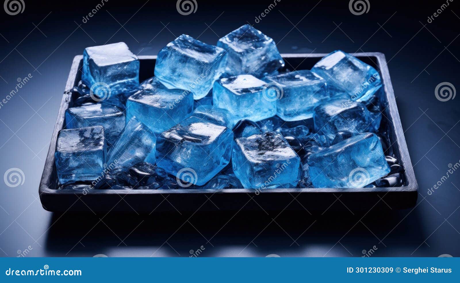 A Tray of Ice Cubes in a Dark Room with Blue Lights, AI Stock Image ...