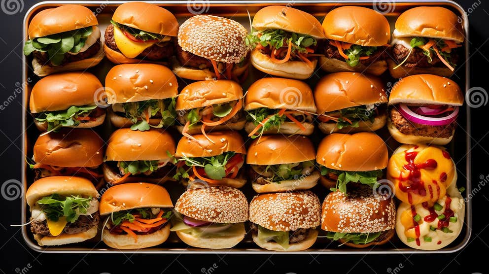 Tray Mini Sliders Various Toppings Stock Illustration - Illustration of ...