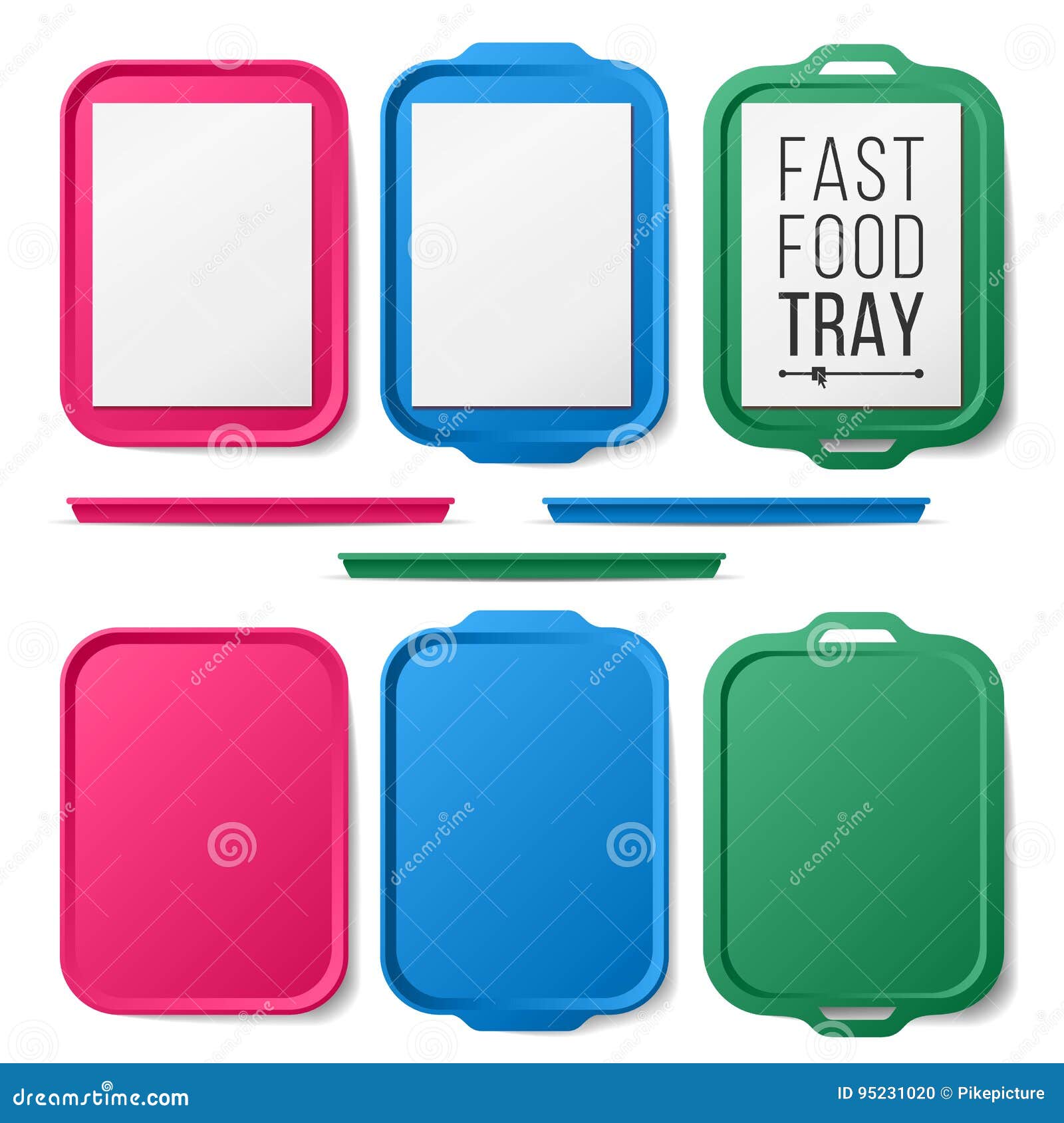 Tray Salver Set Vector. Empty Plastic Rectangular Tray Salver. Top View ...