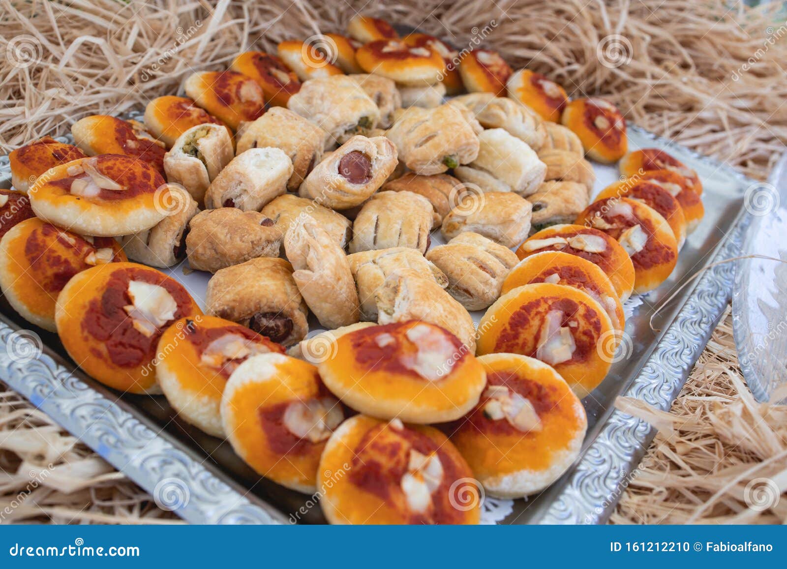 Tray with Small Pizzas with Tomato and Mozzarella, Rustic Stock Photo ...