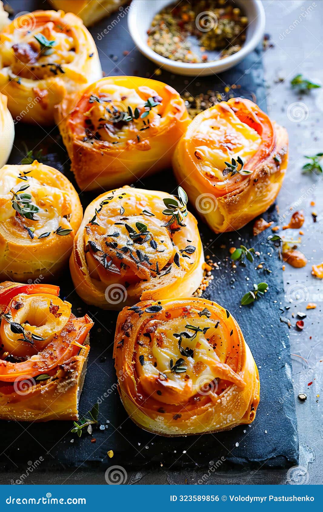 A Tray of Small Rolls with Cheese and Herbs Stock Photo - Image of ...