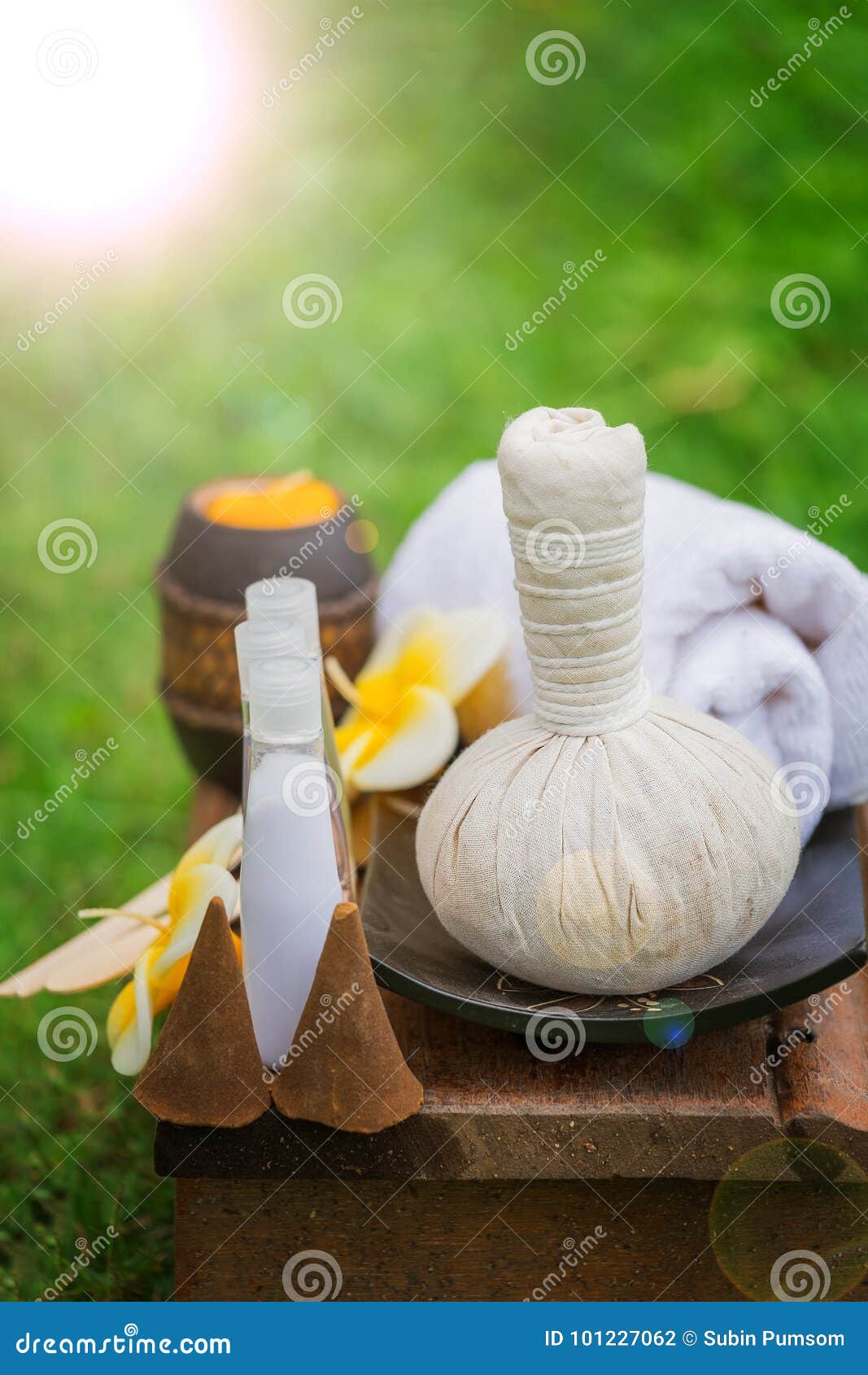 Tray of Spa Products Over Green Reeds Stock Photo - Image of relax ...