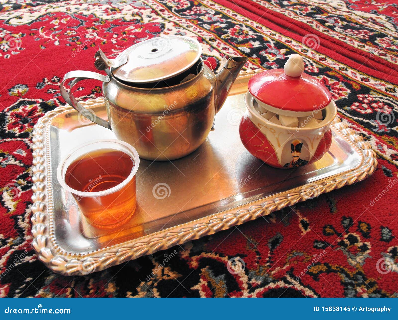 Tray of tea stock image. Image of macro, teacup, carpet - 15838145