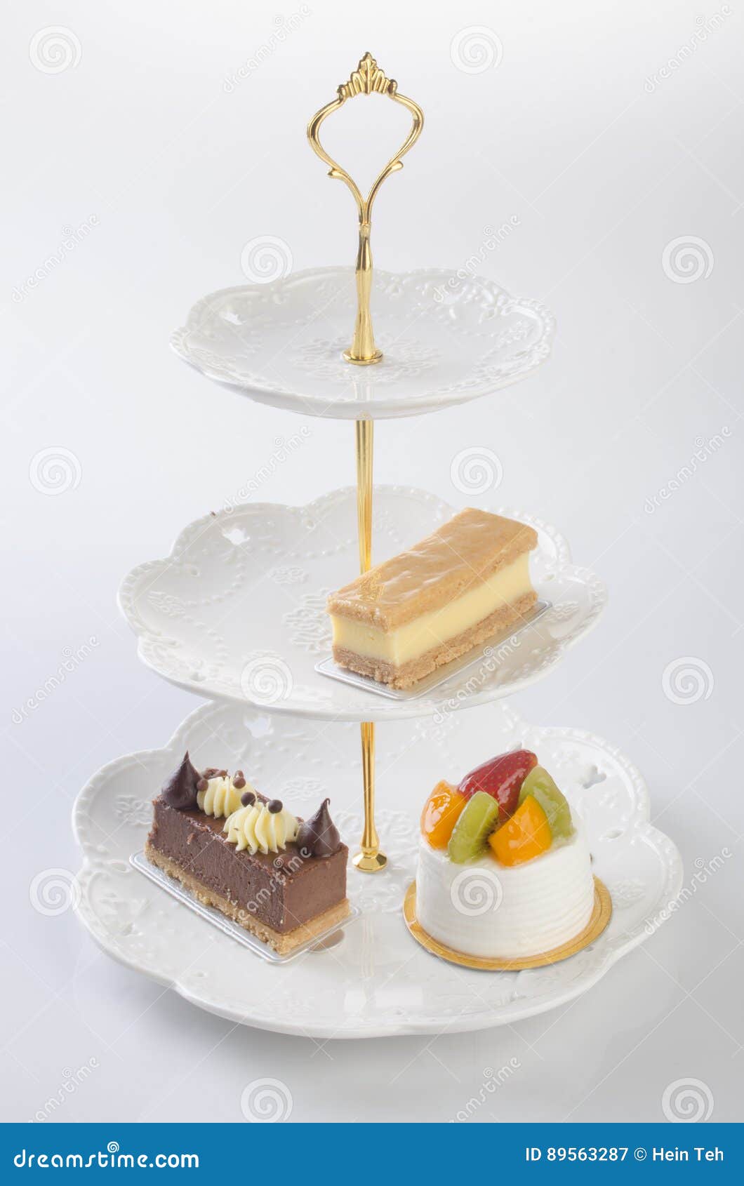Tray or Three Tier Serving Tray with Dessert. Stock Image - Image of ...