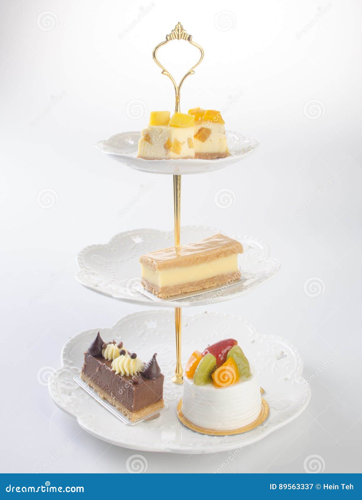 Tray or Three Tier Serving Tray with Dessert. Stock Image - Image of ...