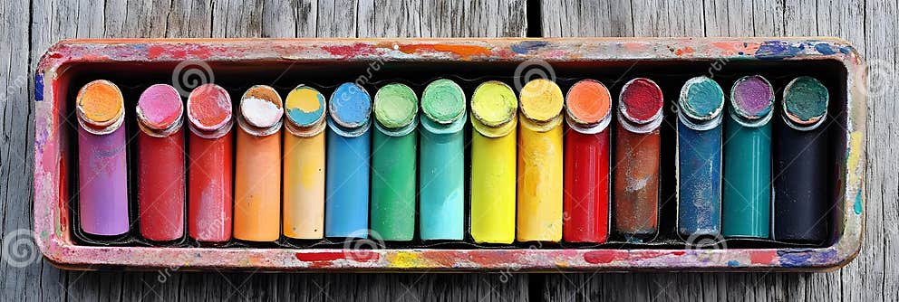 Tray of Twelve Crayons on Wooden Surface Stock Illustration ...