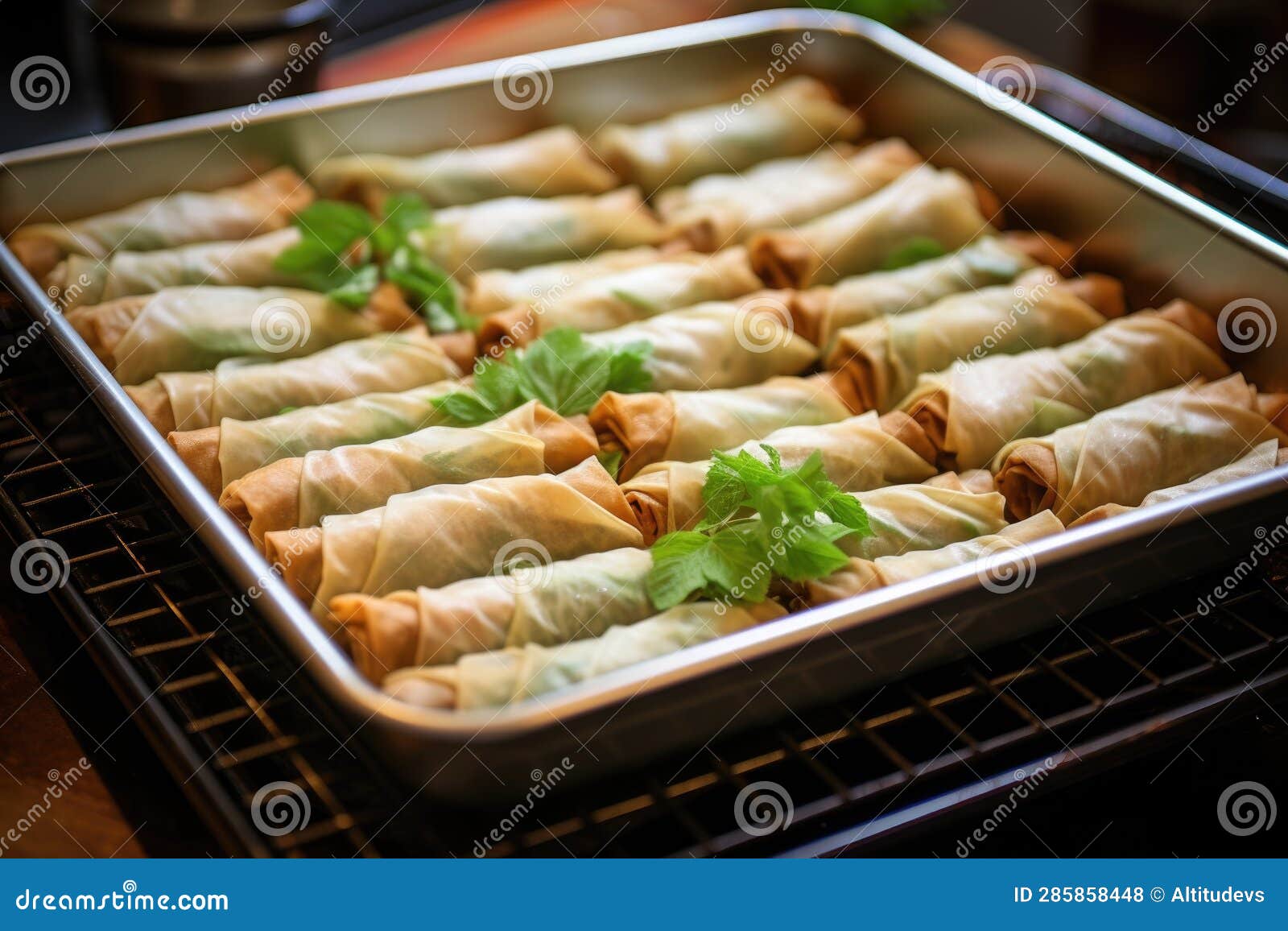 A Tray of Uncooked Spring Rolls Ready for Frying Stock Illustration ...