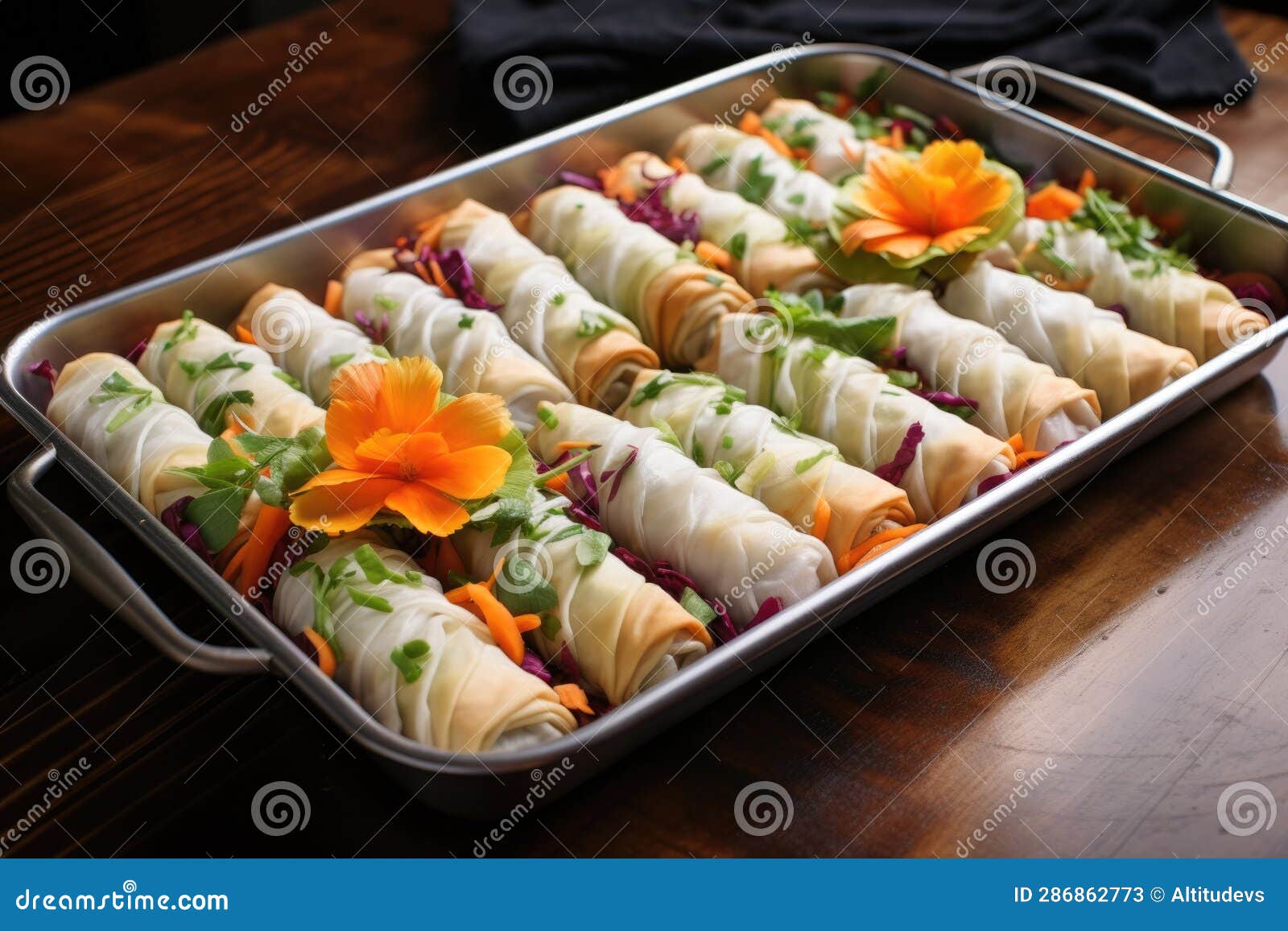 A Tray of Uncooked Spring Rolls Ready for Frying Stock Image - Image of ...